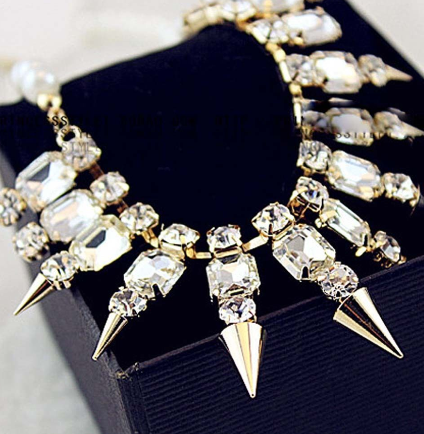 Luxurious Punk Rhinestone Spike Necklace on Luulla
