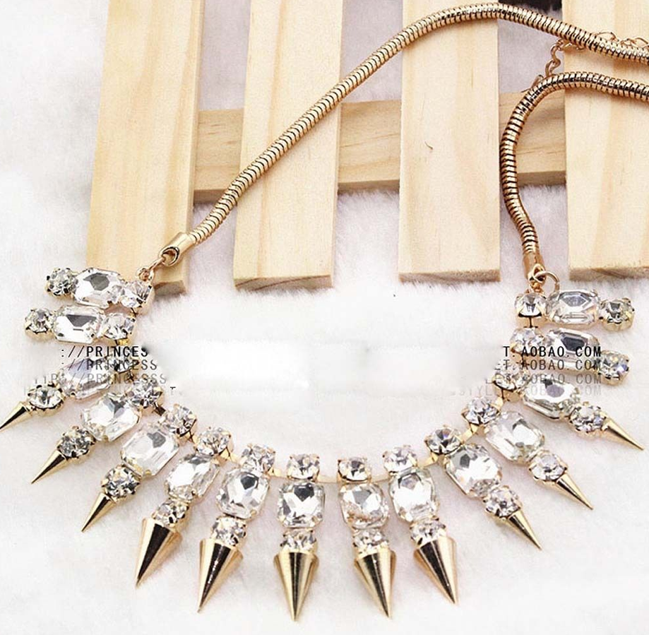 Luxurious Punk Rhinestone Spike Necklace on Luulla